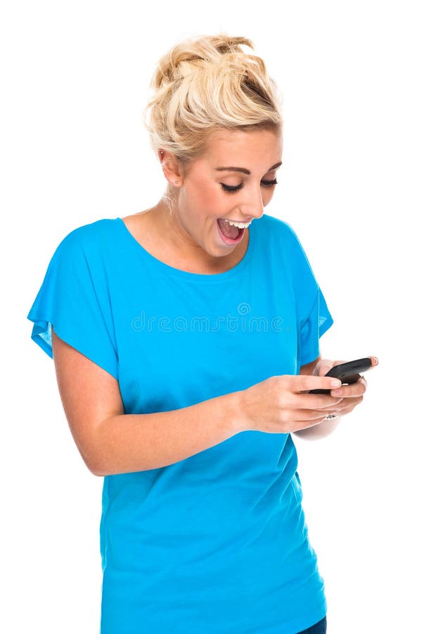 Attractive Blond Woman Texting on Cell Phone Stock Photo - Image of ...