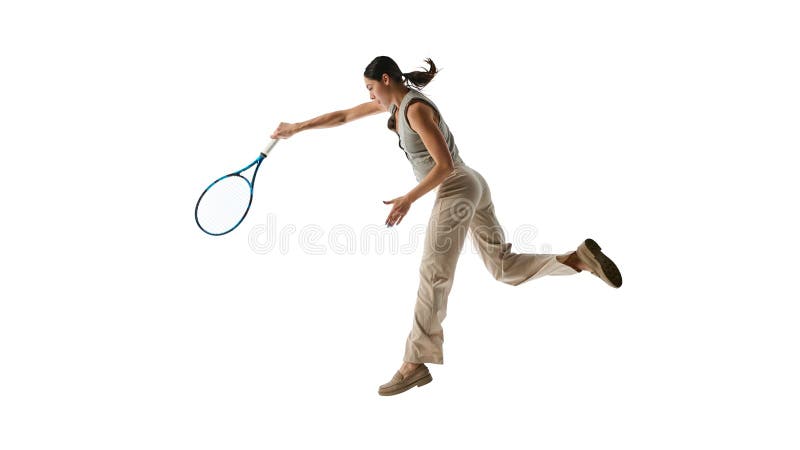 Woman Executing Dynamic Swing with Tennis Racket, Representing Mastery ...