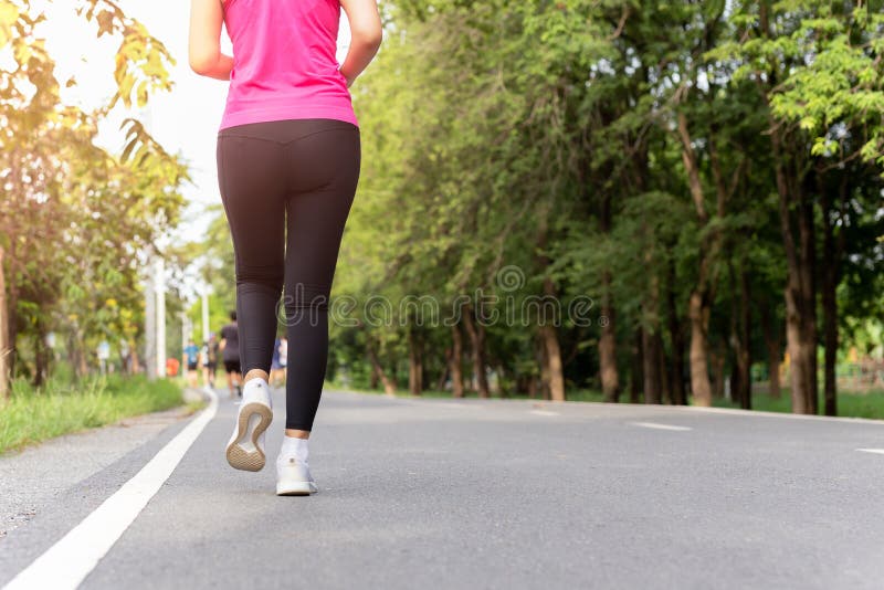 Woman Exercise Walking in the Park in Morning. Stock Photo - Image of ...