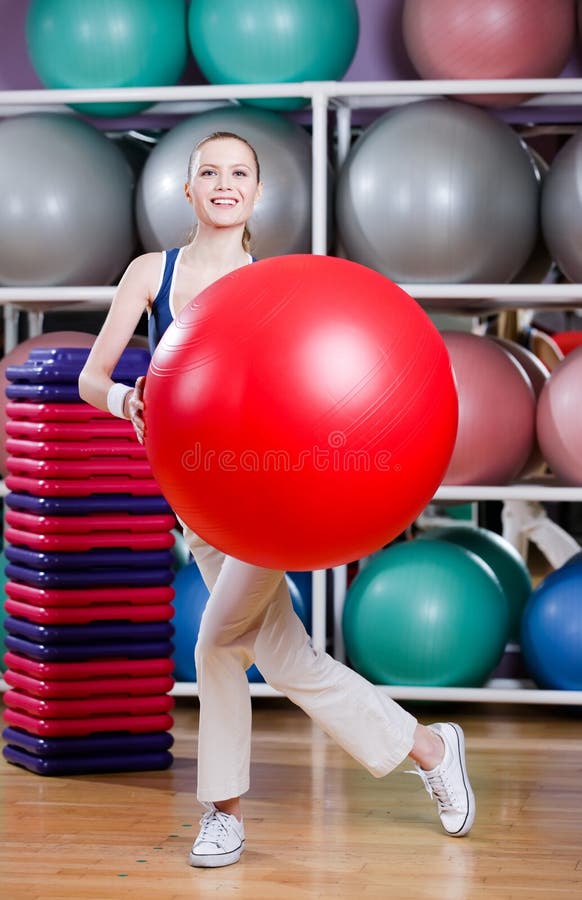 Woman Exercises With Gym Ball Stock Image Image Of Figure Active