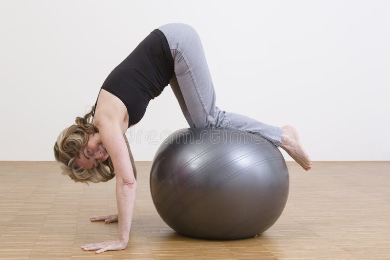 Woman Exercises with Pilates Ball Stock Image - Image of happy ...
