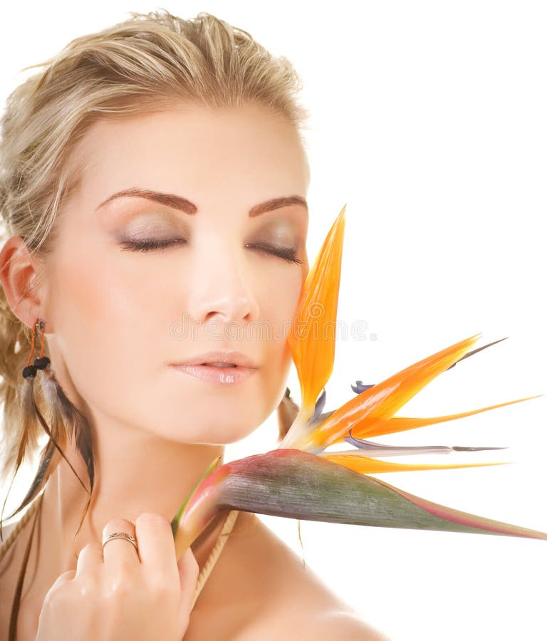 Woman with exotic flower stock image. Image of passionate - 4615579