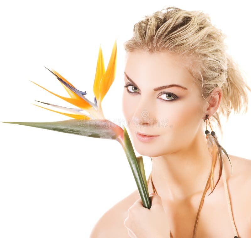 Woman with exotic flower stock image. Image of passionate - 4615579