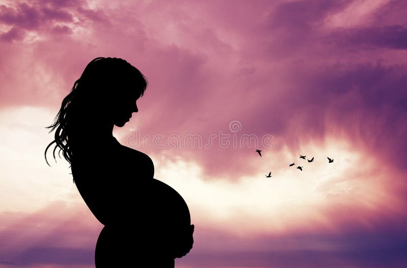 Woman Expecting a Baby at Sunset Stock Illustration - Illustration of ...