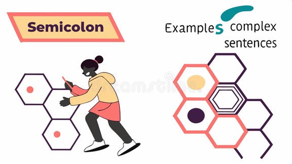 Woman Explaining Semicolon Rule, Grammar Education Vector Design ...