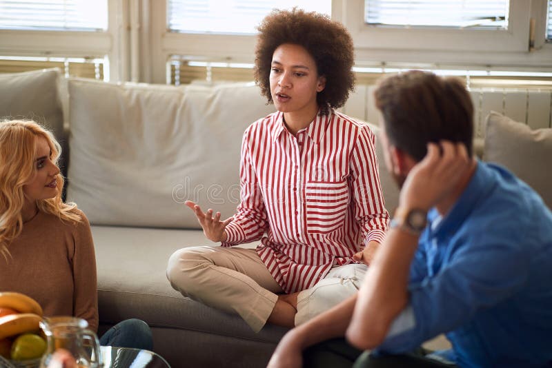 Woman Explains Something To Friends Stock Image - Image of leisure ...