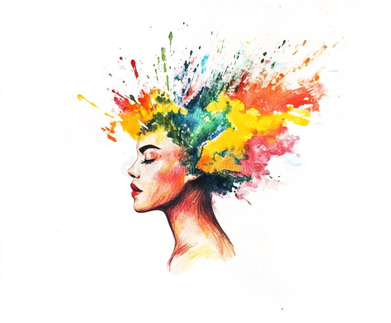 Woman with Exploding Colorful Mind Representing Imagination and ...