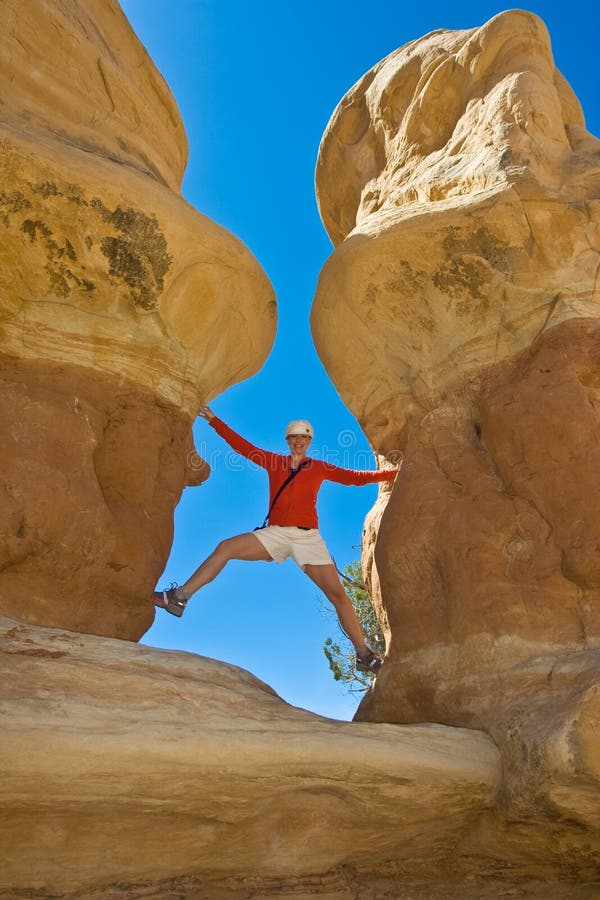 Woman Exploring Mountains Adventure Travel Stock Image - Image of ...