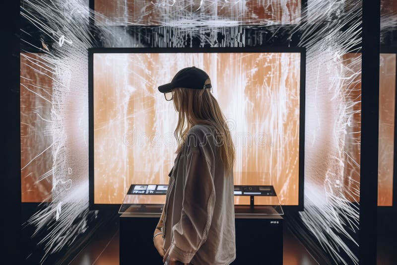 Woman Exploring Museum Exhibit with AR Glasses. Generative Ai Stock ...