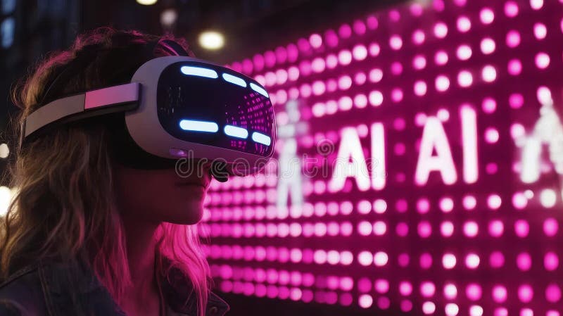 Woman Exploring Virtual World, Immersed in Artificial Intelligence ...