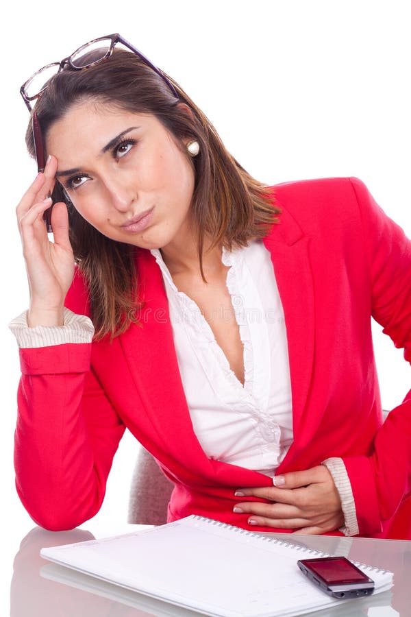 Woman with Expression of Pain and Discomfort at Work Stock Image ...