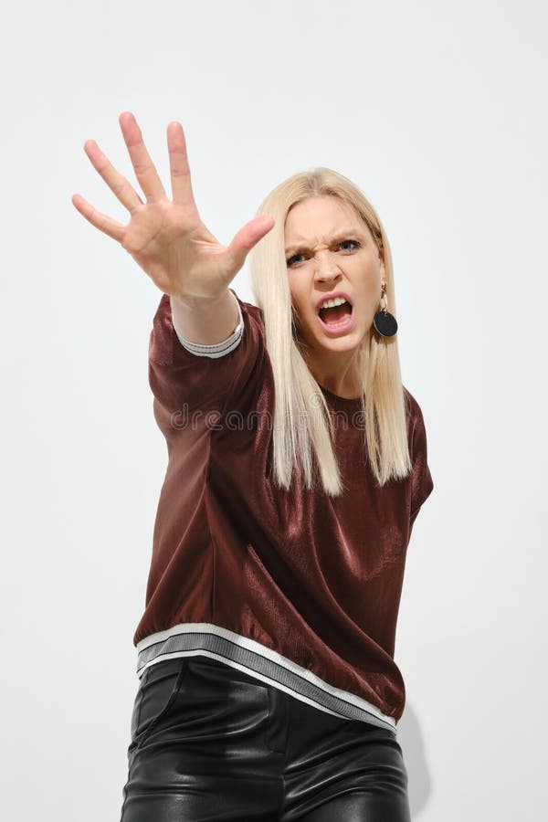 Woman Extends Her Palm Forward Stock Photo - Image of palm, female ...