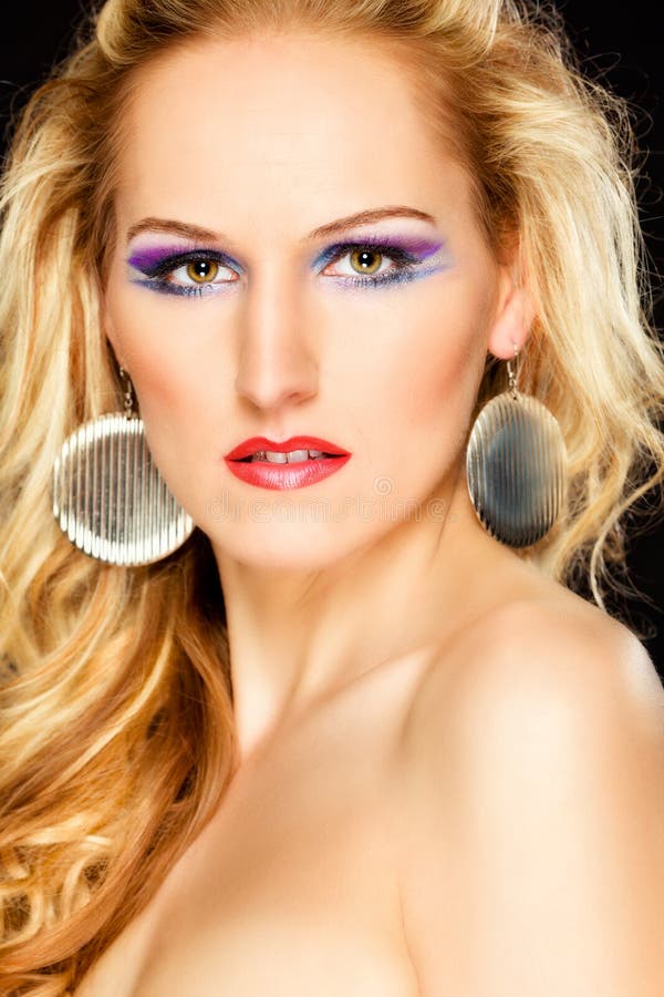 Woman with Extravagant Makeup. Retouched Stock Image - Image of ...