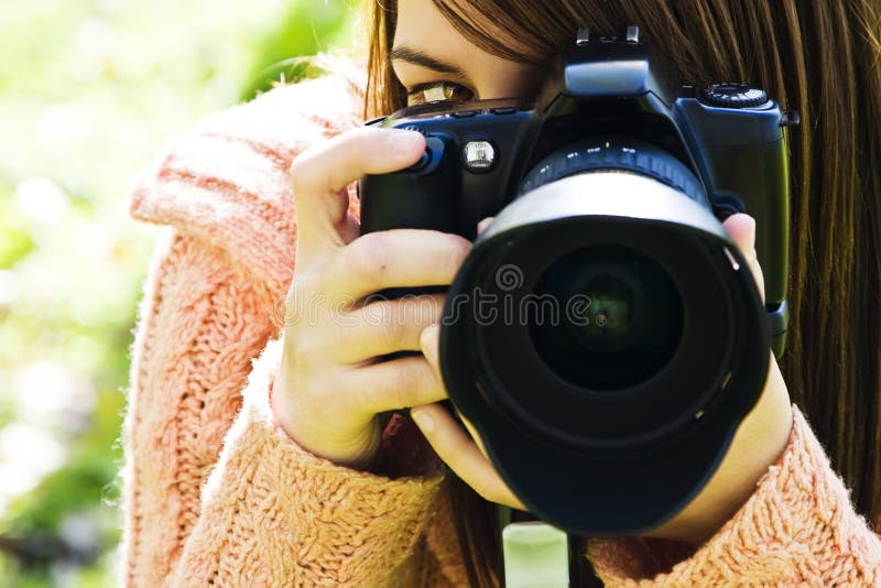 Woman eye behind camera stock image. Image of lady, person - 7099301