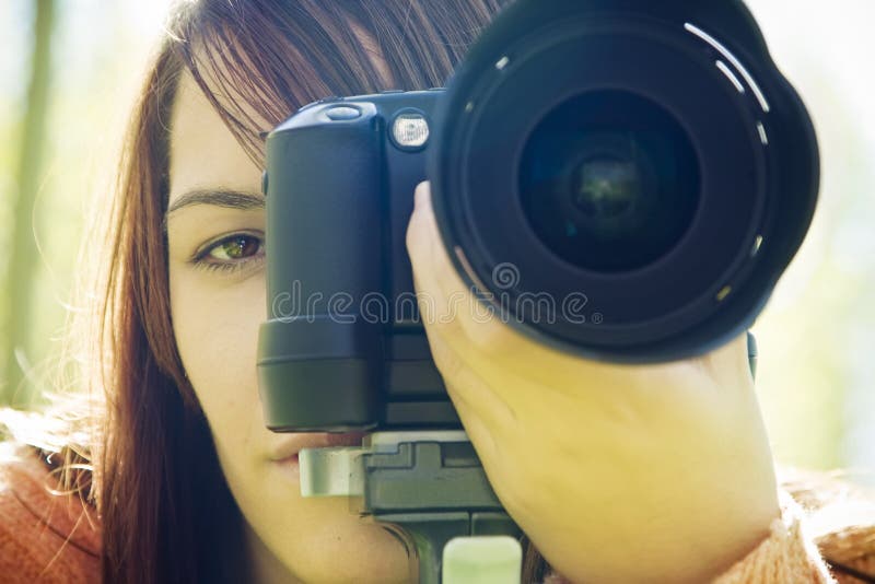 Woman eye behind camera stock image. Image of expression - 7265895