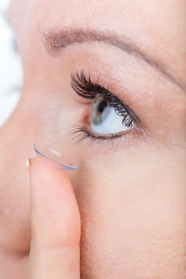 Woman Eye with Contact Lens Applying Stock Photo - Image of eyelash ...