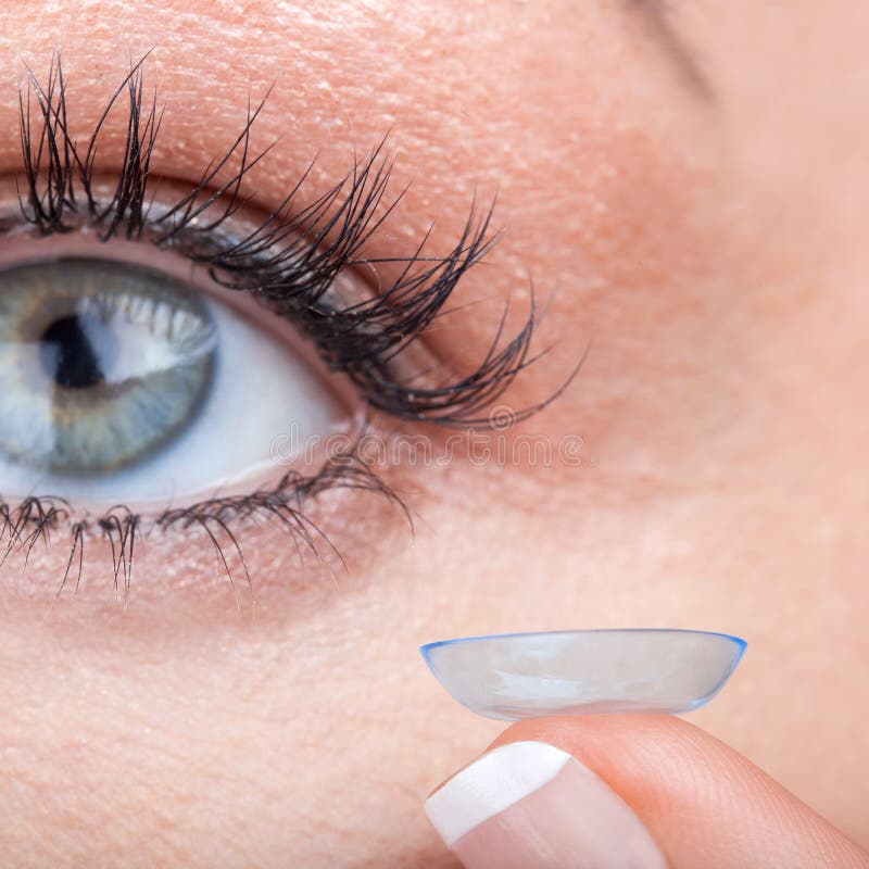 Woman Eye with Contact Lens Applying Stock Photo - Image of eyelash ...