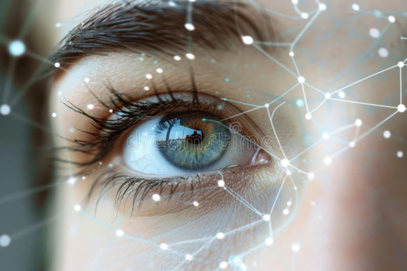 Woman Eye Looking through Network Connecting Dots Communication ...