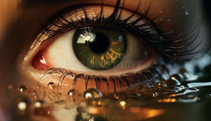 A Woman Eye, Macro, Reflecting Nature Freshness, Staring at Camera ...