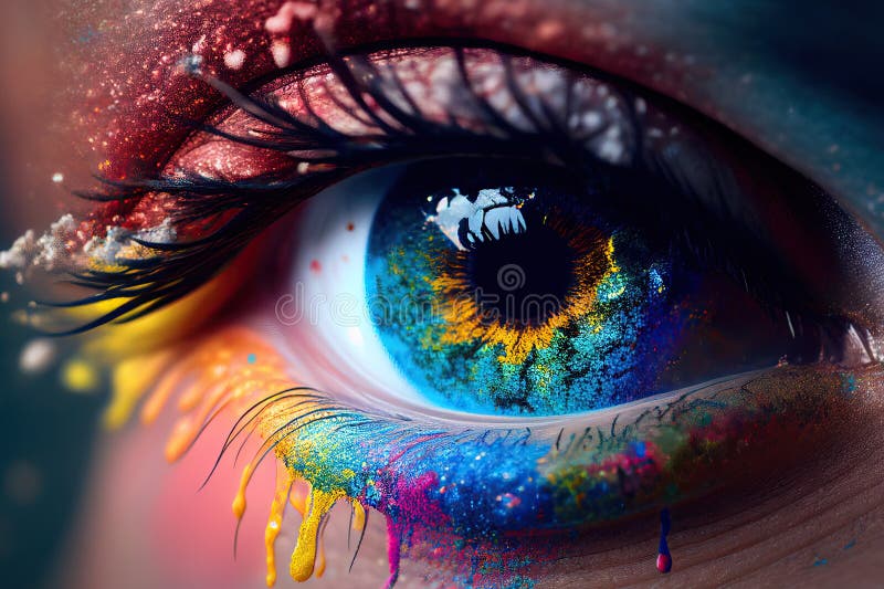 Woman Eye with Rainbow Pupil and Bright Colored Makeup. Created with ...