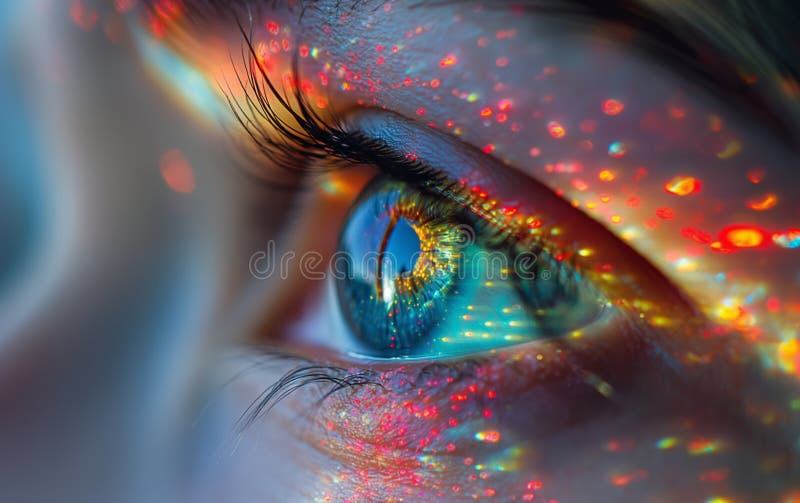 Woman Eye Reflecting Glowing Particles Ideal for a Concept on ...