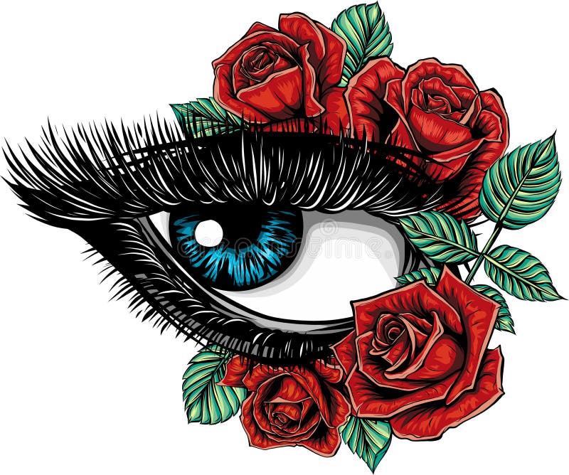 Woman Eye with Rose Flower Vector Illustration on White Background ...