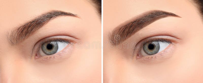 Woman before and after Eyebrow Correction. Banner Design Stock Photo ...