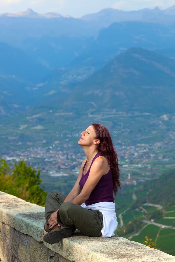 Woman Eyes Closed Sitting Ledge Stock Photos - Free & Royalty-Free ...