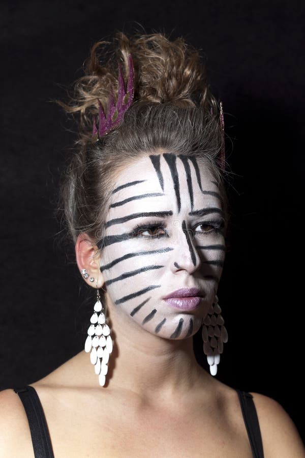 Beautiful Zebra Woman stock image. Image of makeup, quiet - 32921641