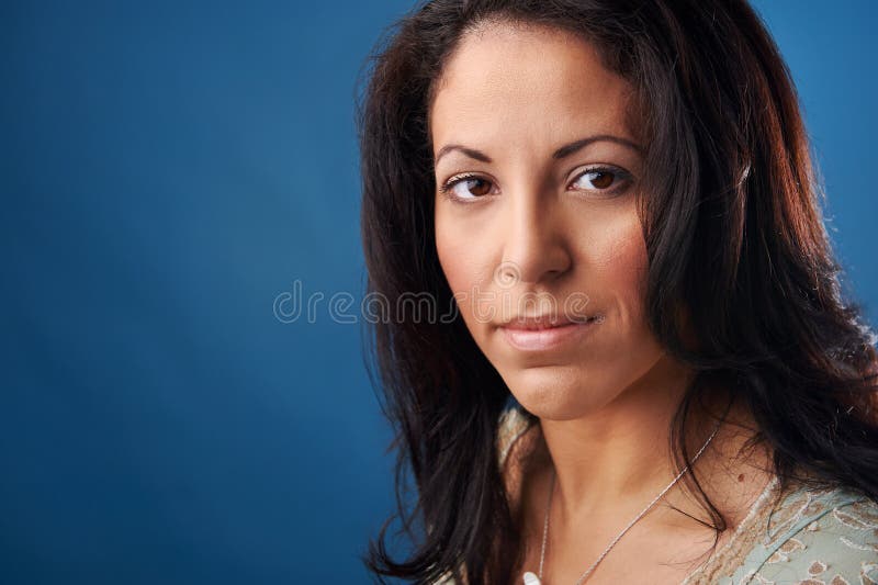 Woman face on blue stock photo. Image of beauty, casual - 34700594