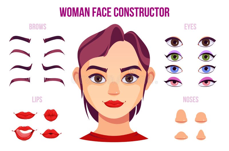 Woman Face Constructor Elements Stock Vector - Illustration of profile ...