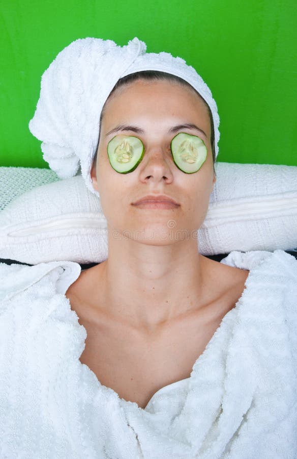 Woman Face with Cucumber Mask Stock Image - Image of relaxation, young ...