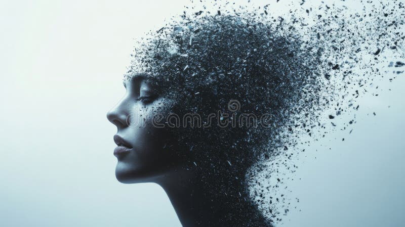 Woman Face Dissolving into Small Particles Stock Photo - Image of ...