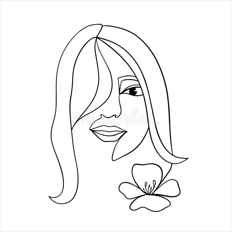 Woman Face With Flower Continuous Line Drawing Line Stock Vector
