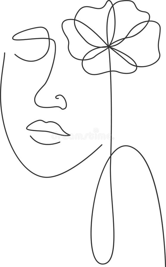 Woman Face with Flower Drawing Stock Vector - Illustration of sketch ...