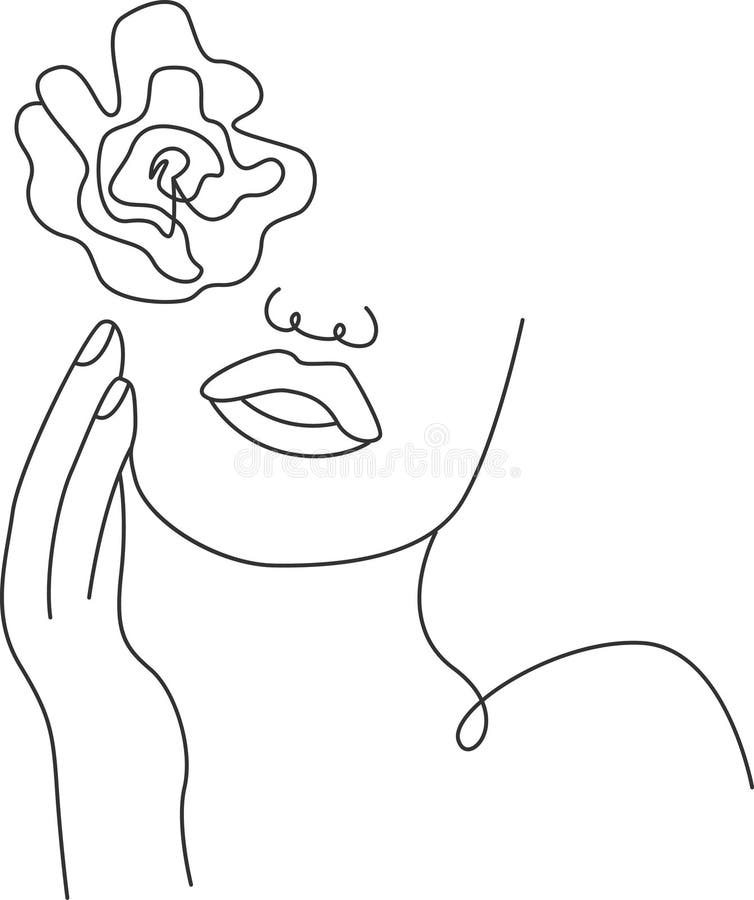Woman Face with Flower Drawing Stock Vector - Illustration of people ...
