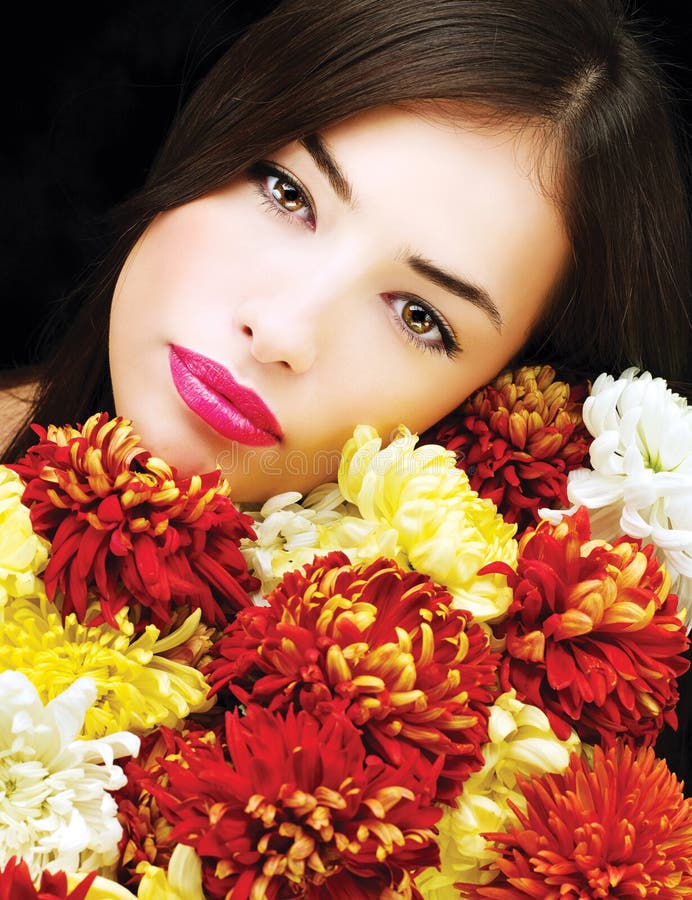 Woman face with flowers stock image. Image of model, face - 22808419