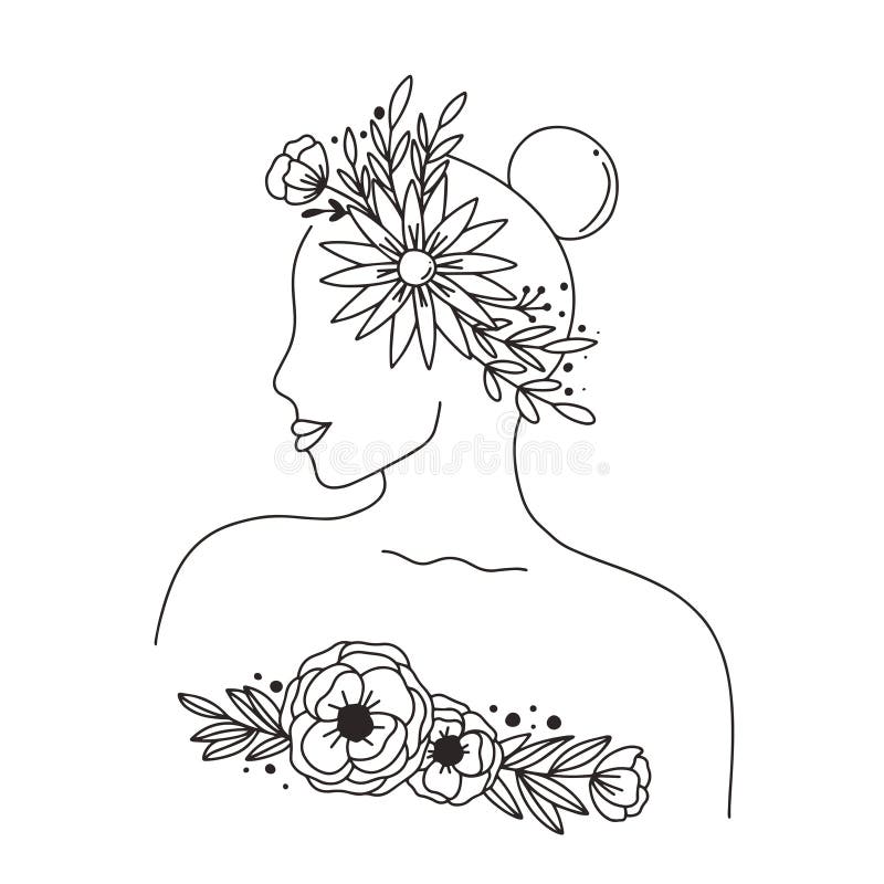 Continuous Line Face Flowers Stock Illustrations 878 Continuous Line