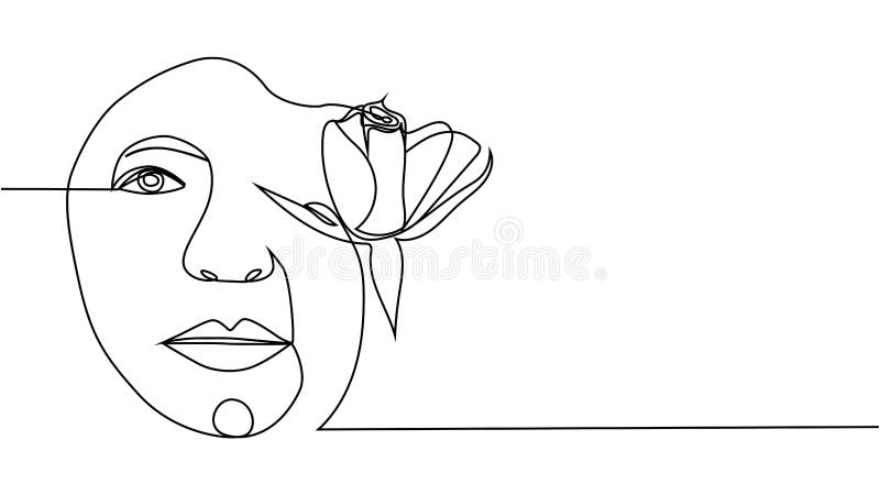 Woman Face With Flowers One Line Drawing Continuous Line Drawing Art