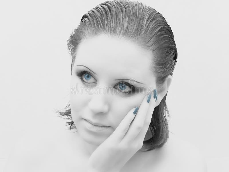 Woman face in grey stock image. Image of hand, lady, pretty - 7075829