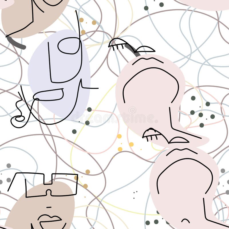 Woman Face Line. Abstract Drawing Seamless Pattern Stock Vector ...