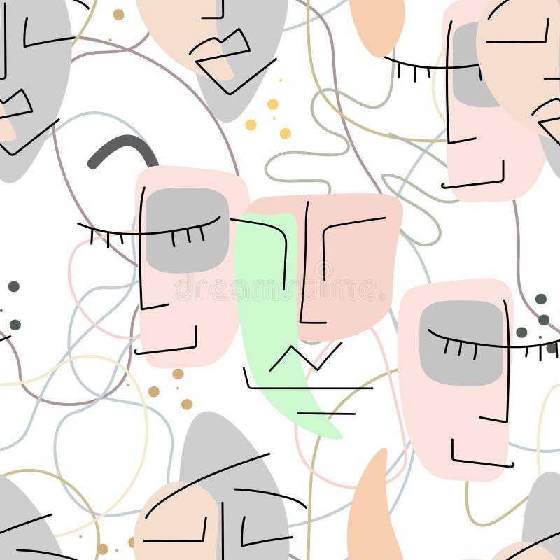 Woman Face Line. Abstract Drawing Seamless Pattern Stock Vector ...