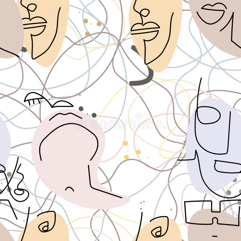 Woman Face Line. Abstract Drawing Seamless Pattern Stock Vector ...