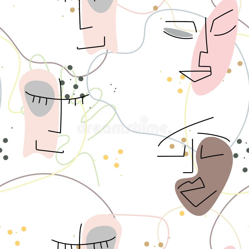 Woman Face Line. Abstract Drawing Seamless Pattern Stock Vector ...