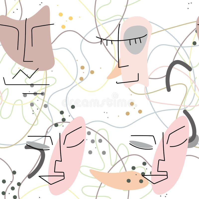 Woman Face Line. Abstract Drawing Seamless Pattern Stock Vector ...