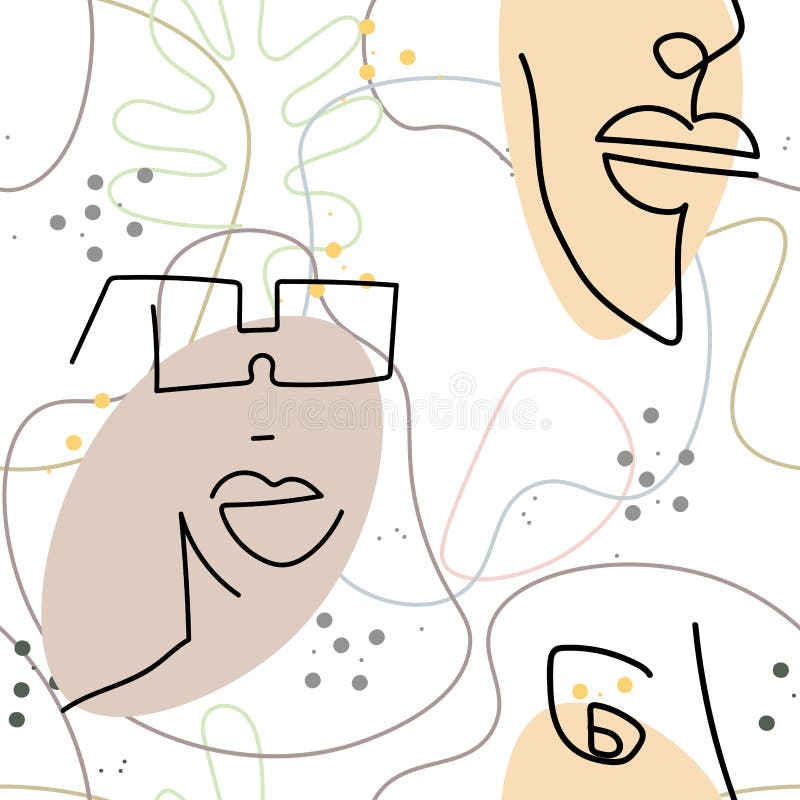Woman Face Line. Abstract Drawing Seamless Pattern Stock Vector ...