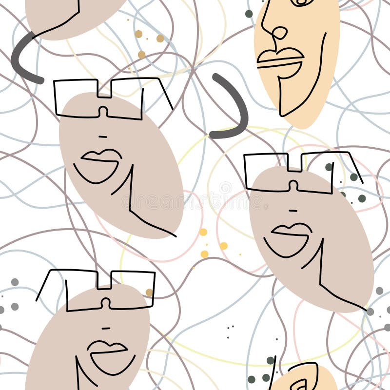 Woman Face Line. Abstract Drawing Seamless Pattern Stock Vector ...