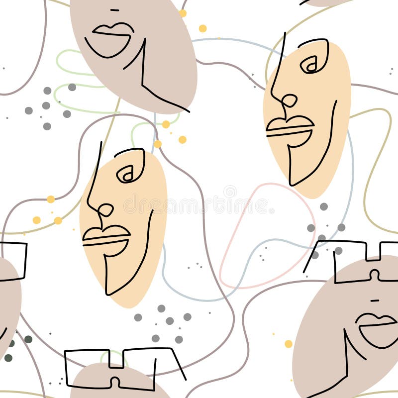 Woman Face Line. Abstract Drawing Seamless Pattern Stock Vector ...