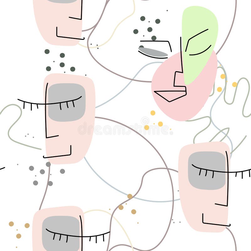 Woman Face Line. Abstract Drawing Seamless Pattern Stock Vector ...