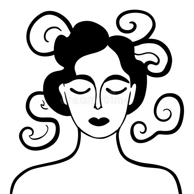 Illustration Woman Face Line Art Black and White Minimal Style Stock Illustration - Illustration ...